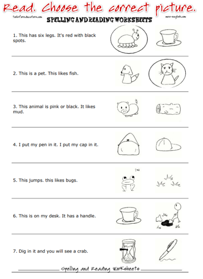 Read and Choose the Picture Worksheet Maker - Fun Fonix